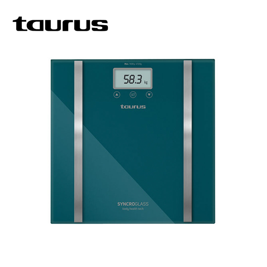 TAURUS Bathroom Scale Battery Operated Glass Teal 180kg 3V "Syncro Gla